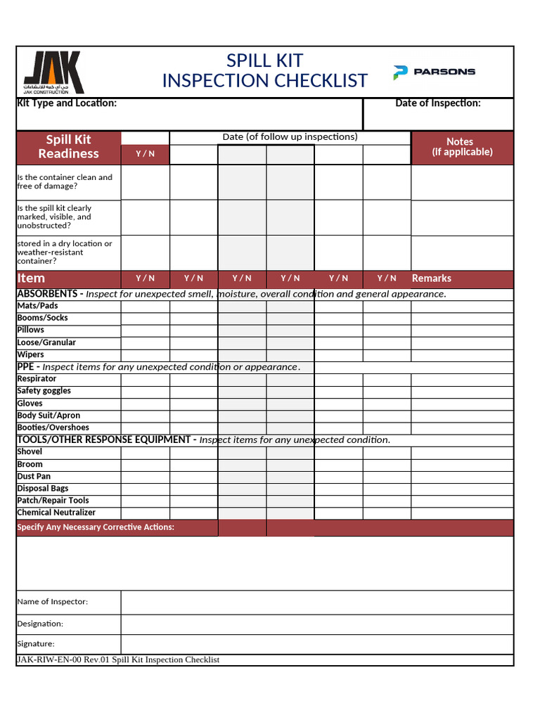 Spill-Kit Inspection Checklist | PDF