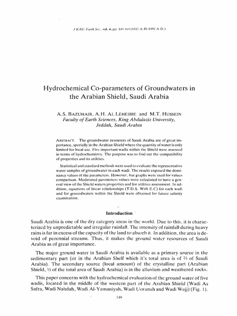 Hydrochemical Co-Parameters of Groundwaters in The Arabian Shield ...