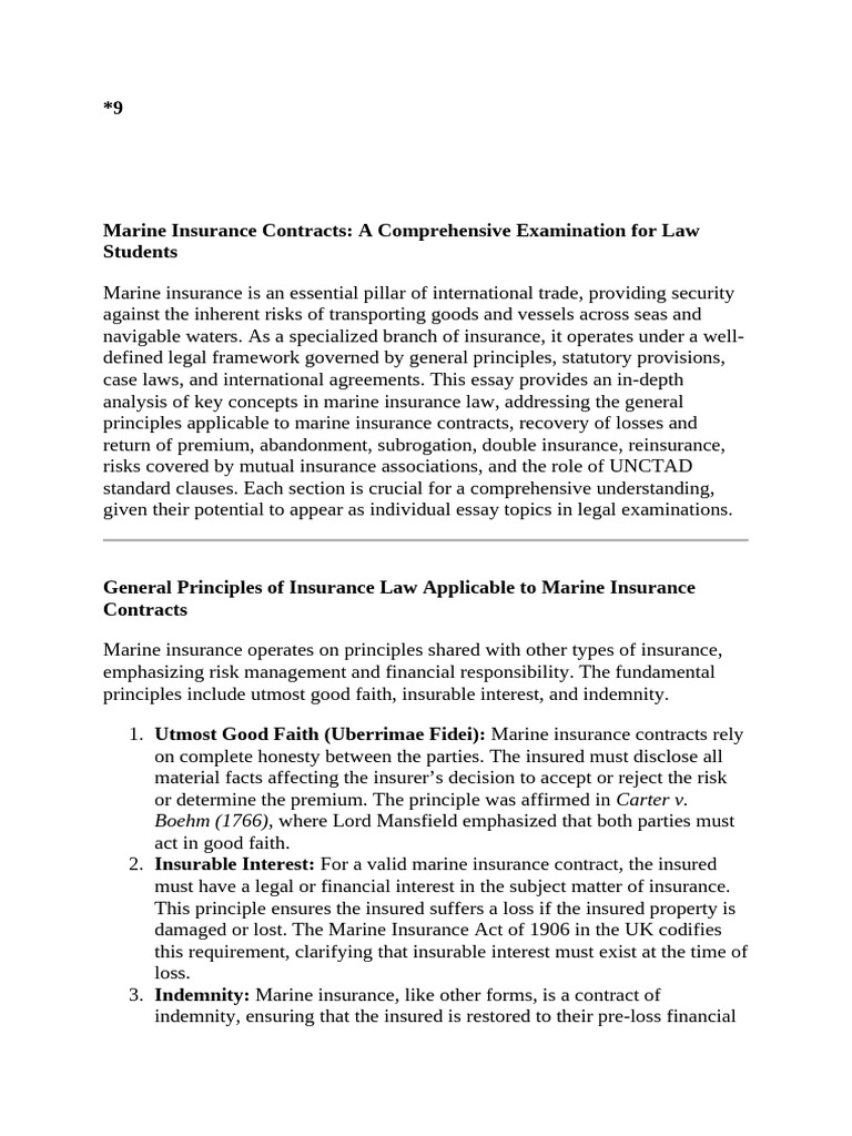 Gen Principle-Recovery Ofl Oss - Abandonment-Double Ins Unctad Clause ...