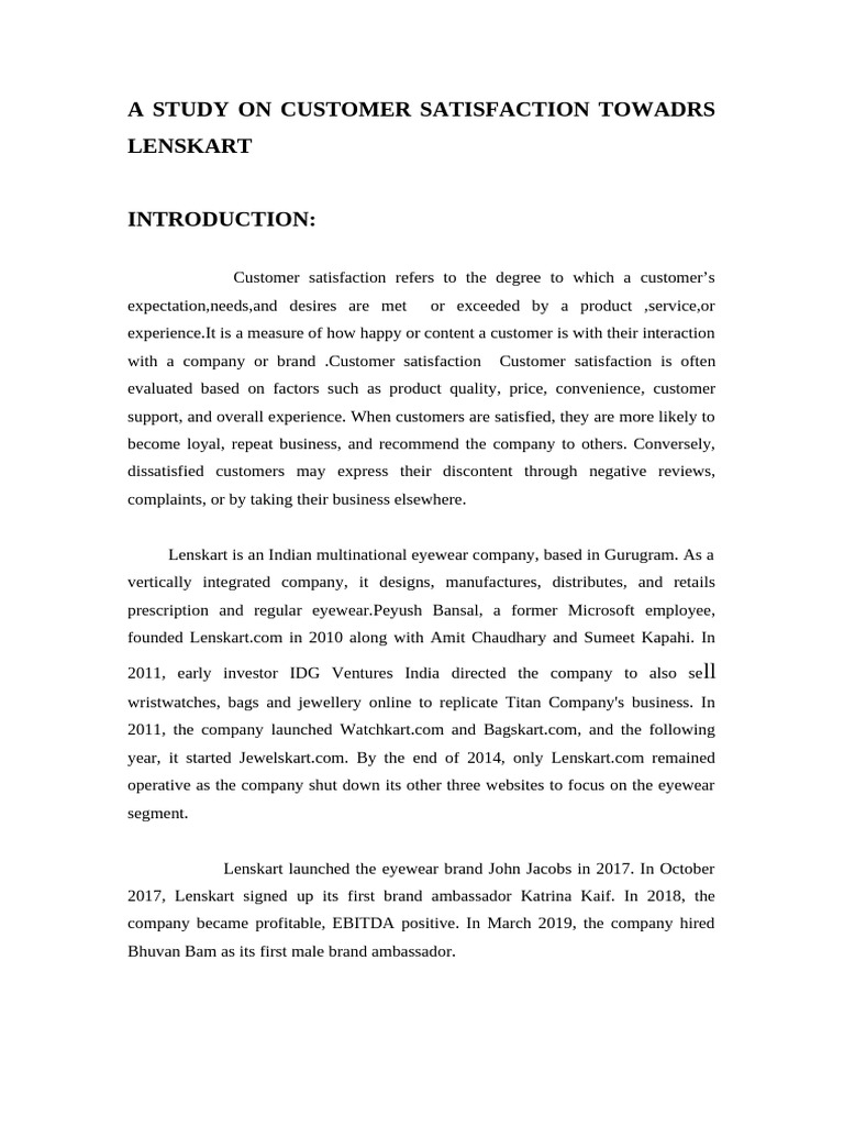 Customer Satisfaction Study: Lenskart Insights | PDF | Glasses | Sunglasses