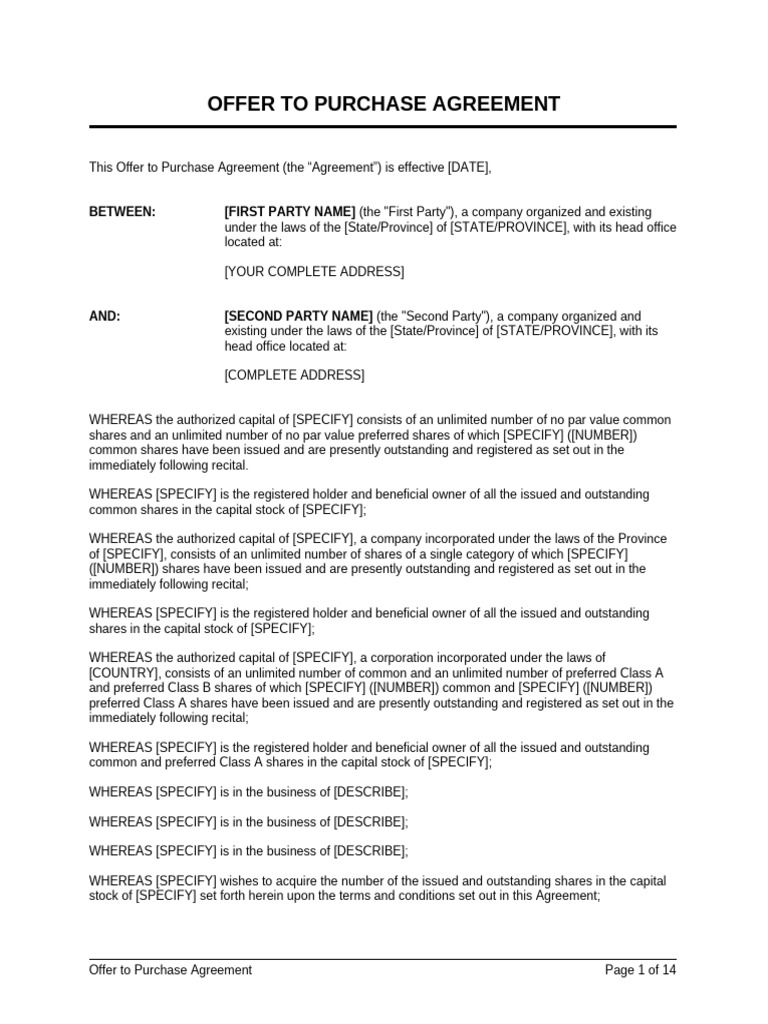 Offer to Purchase Shares Agreement | PDF | Insurance | Employment