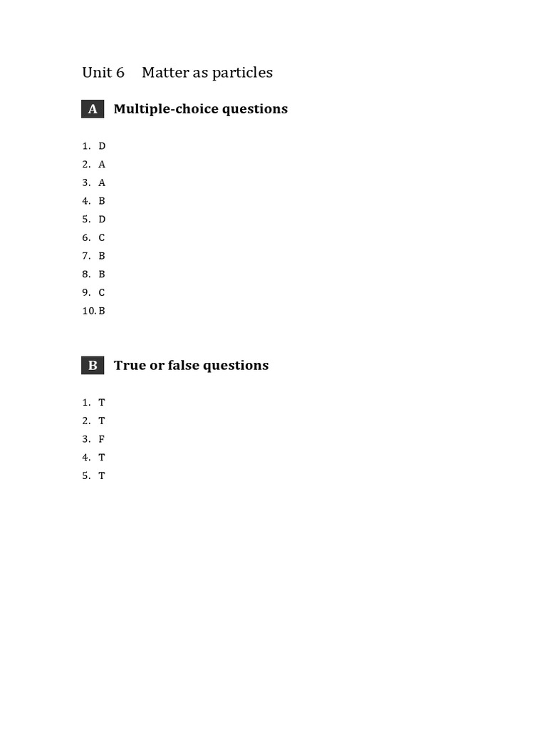 Matter as Particles: Quiz and Answers | PDF | Atmosphere Of Earth | Gases