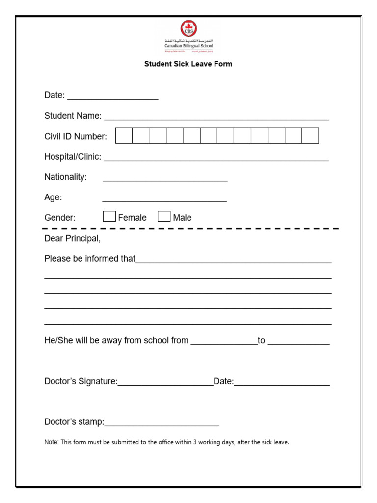 Student Sick Leave Notification Form | PDF
