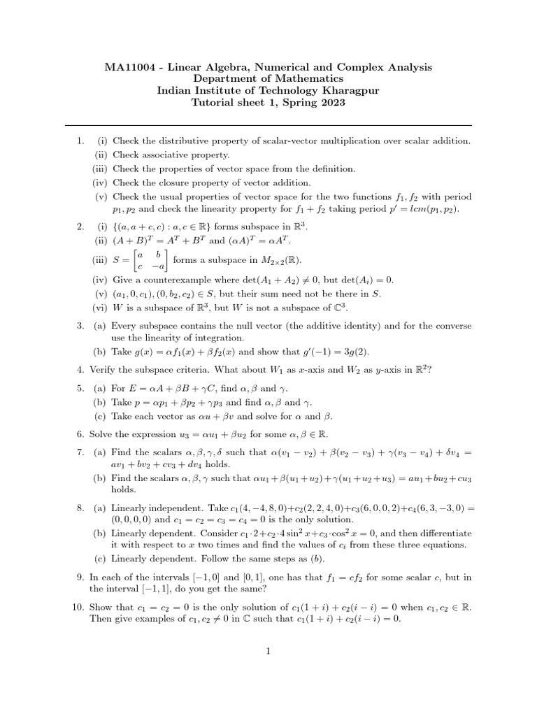 Hints Tutorial 1 | PDF | Linear Subspace | Vector Space