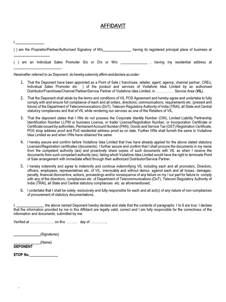 Vi POS Affidavit - Revised V2 | PDF | Business Law | Business