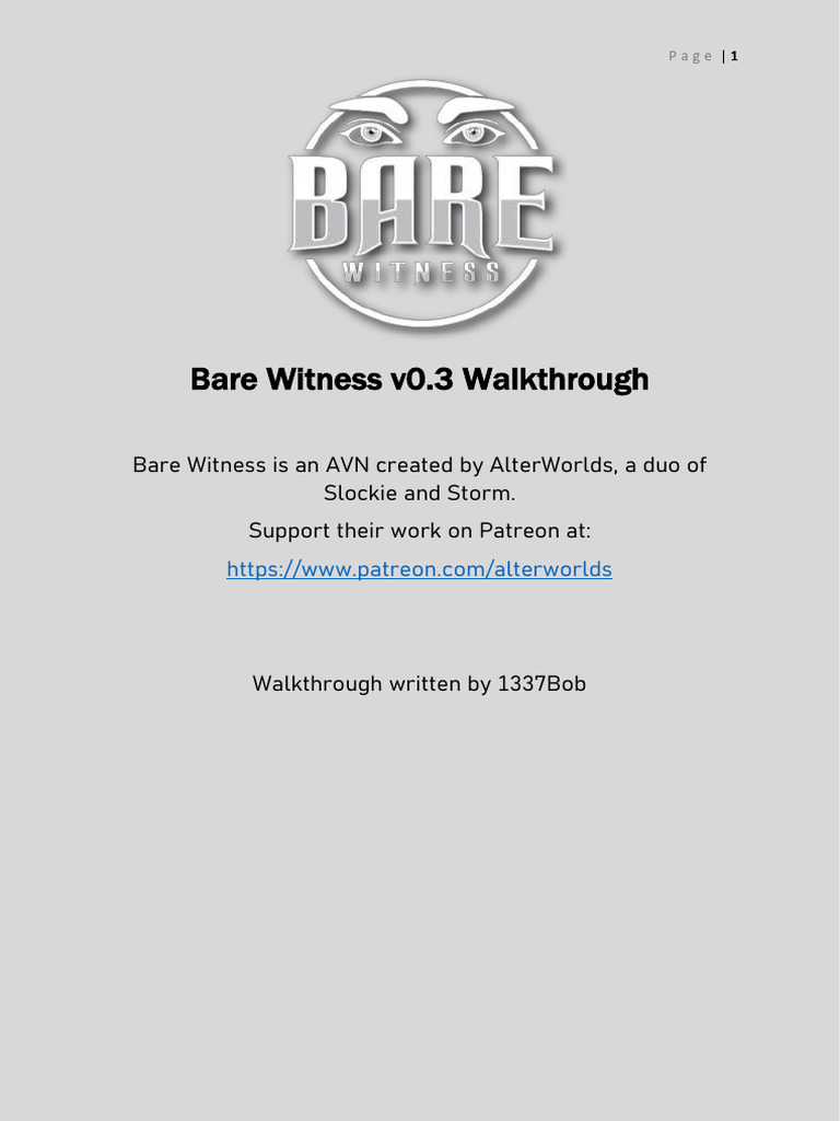 Bare Witness v0.3 Walkthrough Guide | PDF