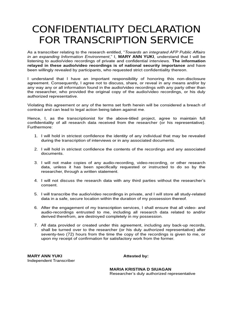 Confidentiality Declaration | PDF | Justice | Crime & Violence