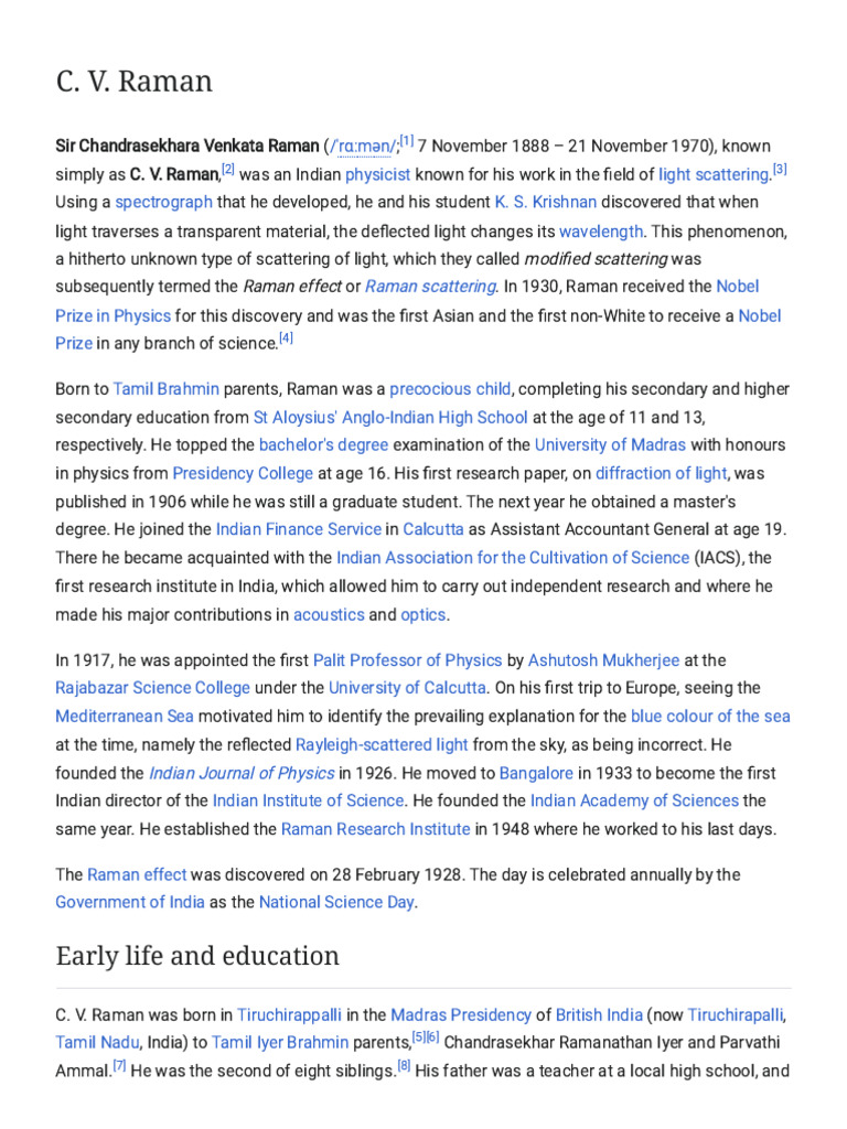 C. V. Raman - Wikipedia | PDF