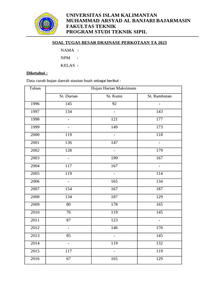 Soal Tb. Drainase P. 2023 | PDF