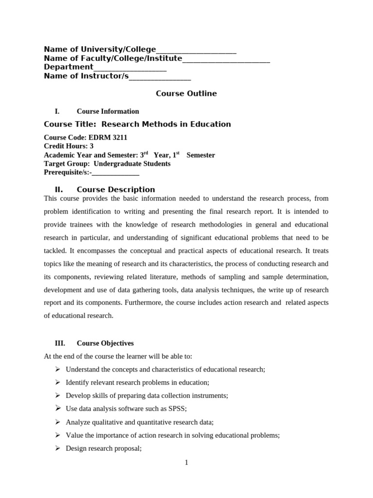 Research Methods Course Outline | PDF | Statistics | Data