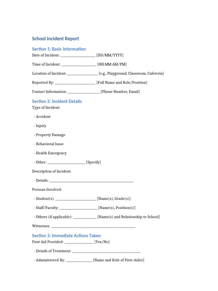 School Incident Report Template | PDF