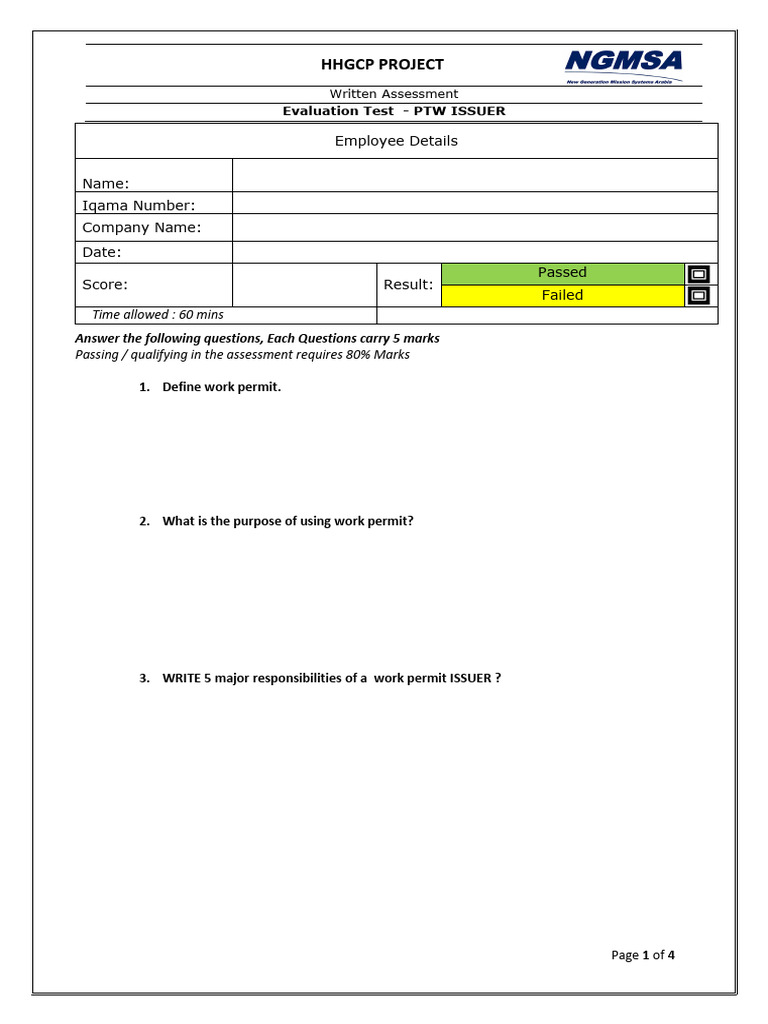 PTW - Exam - RECEIVER 13JAN2022 | PDF | Safety | Occupational Safety And Health