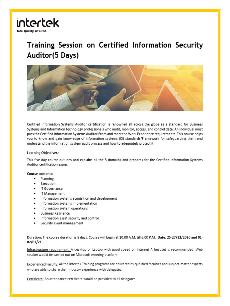 Information Security Auditor Prep Course Brochure | PDF | Computing