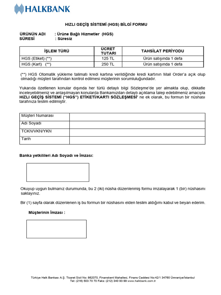 Hizli Gecis Sistemi Hgs Bilgi Formu | PDF