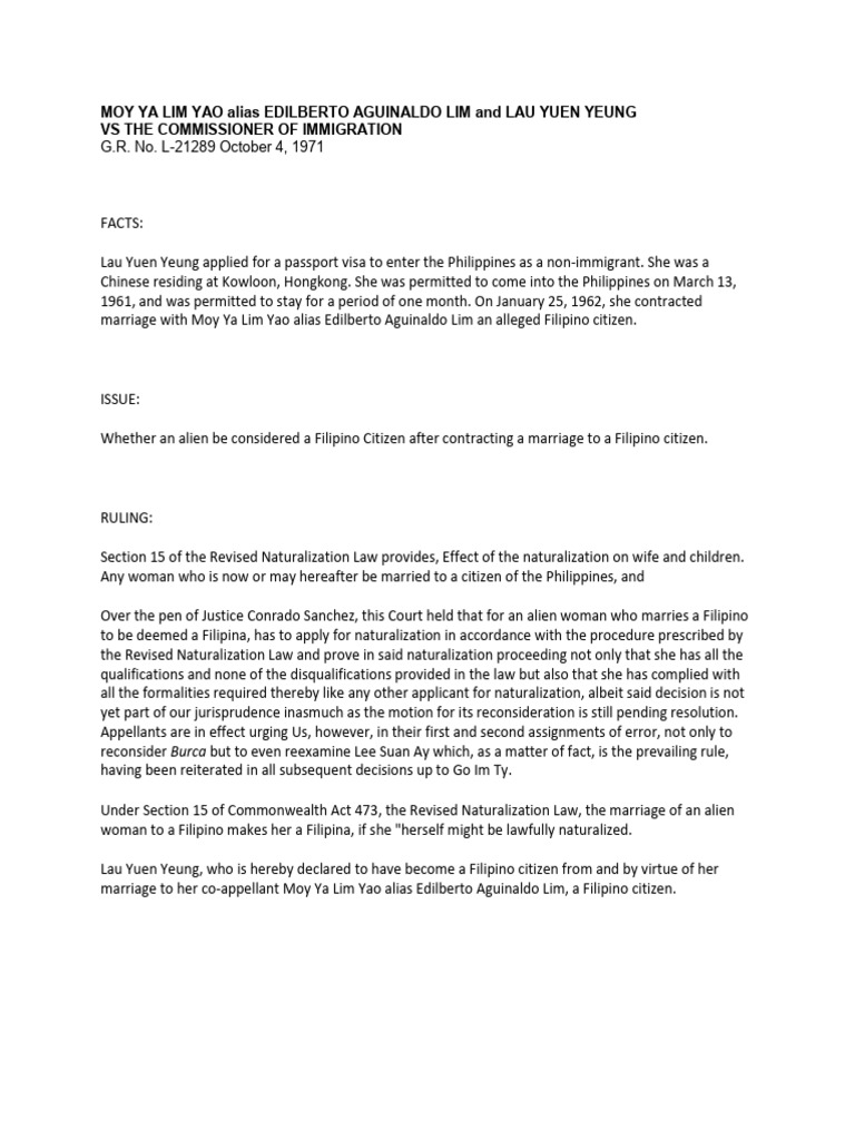 MOY YA LIM YAO alias EDILBERTO AGUINALDO LIM and LAU YUEN YEUNG | PDF