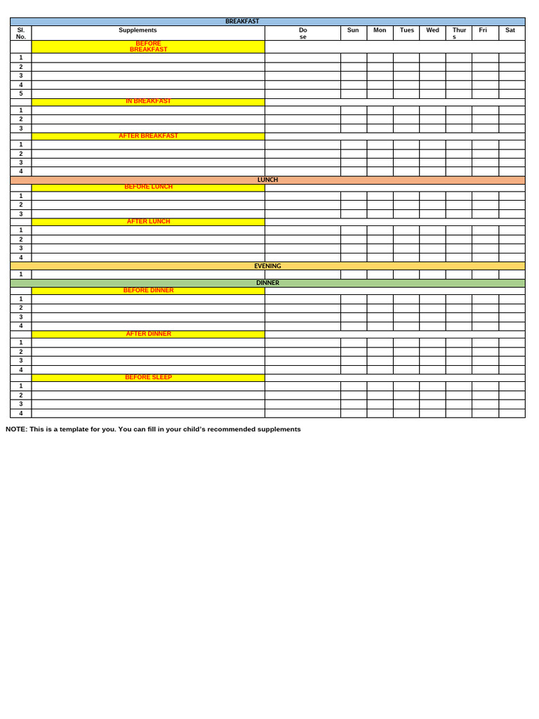 Template For Supplement Chart | PDF