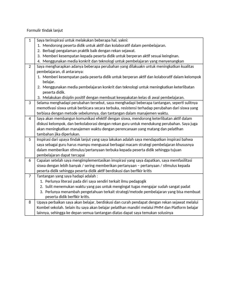 Formulir Tindak Lanjut | PDF