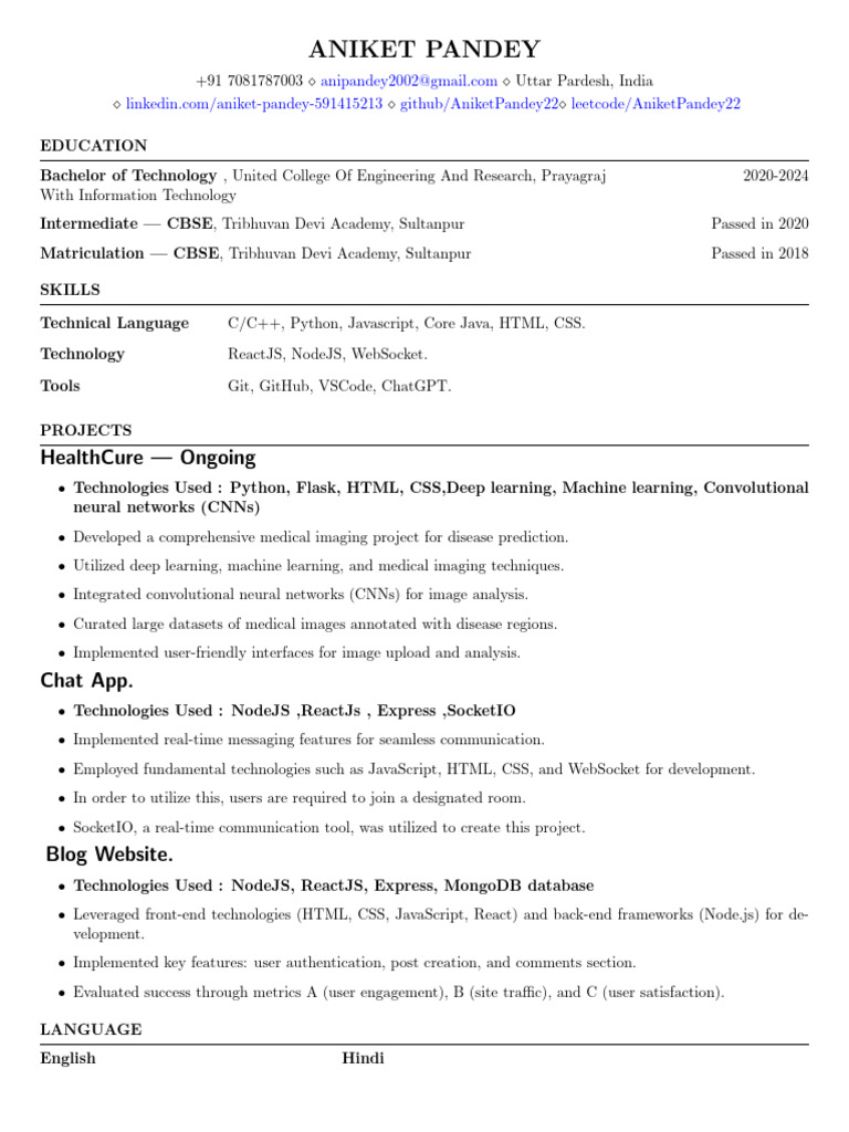 Aniket Pandey: Healthcure - Ongoing | PDF