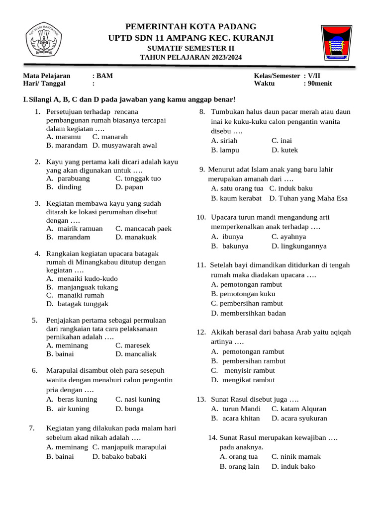 Soal Bam Sas Ii Kelas V | PDF