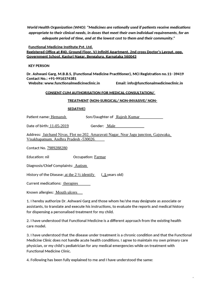 FMI - Consent Form - Learning Disorders Program | PDF | Physician ...