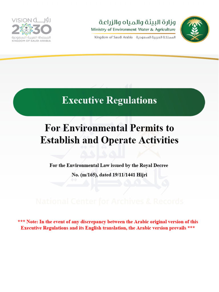 Saudi Arabia Environmental Permit Regulations | PDF | Environmental ...