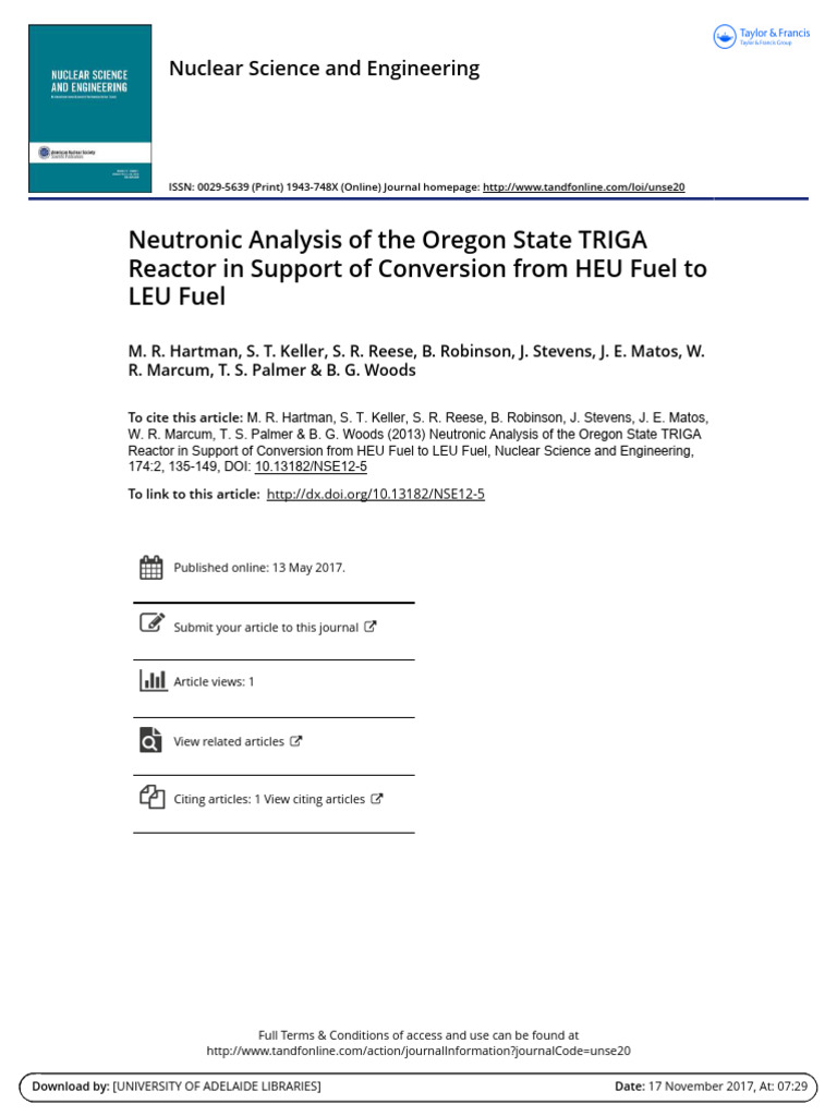Neutronic Analysis of OSU Reactor-Reese2013 | PDF | Enriched Uranium | Nuclear Fuel