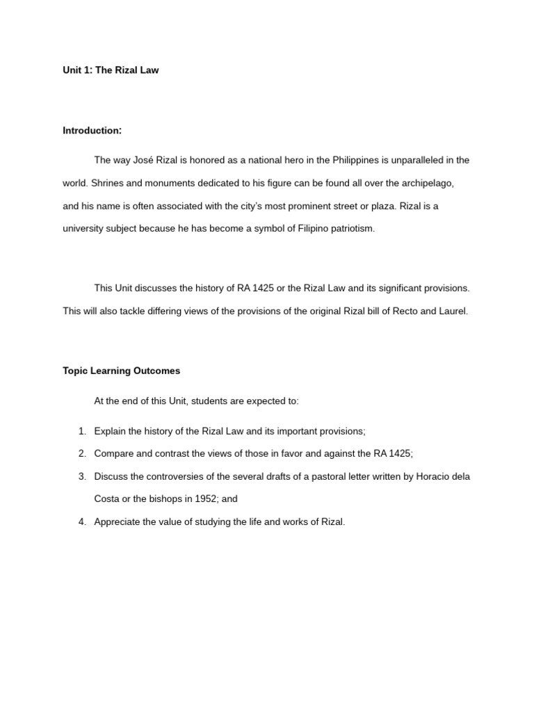 Rizal Unit 1 Lesson 1 | PDF