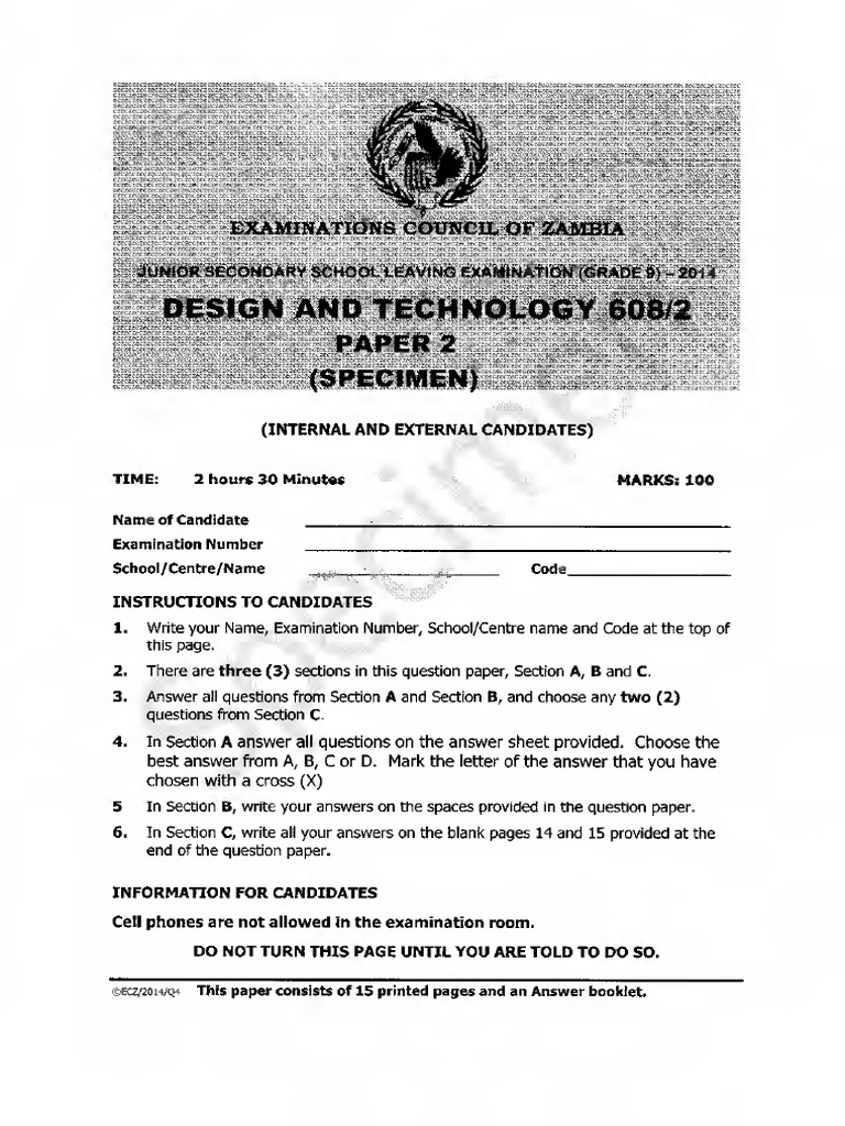 2014 Design & Technology Paper 2 Past Paper | PDF