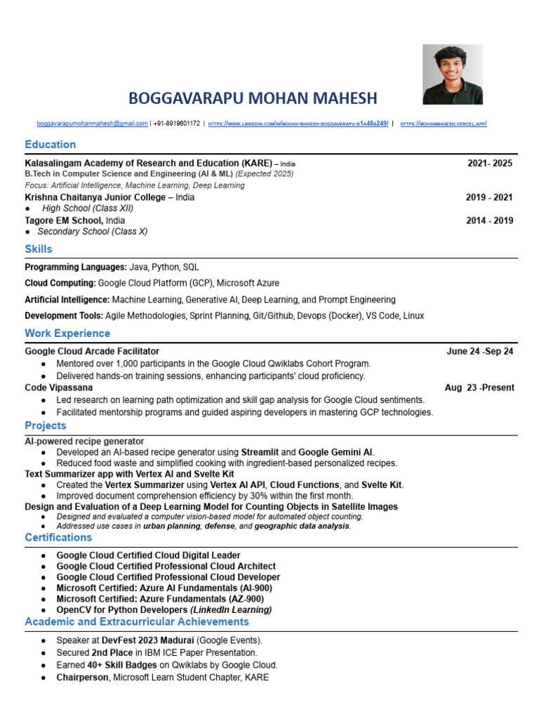 BOGGAVARAPU MOHAN MAHESH RESUME | PDF | Cloud Computing | Artificial Intelligence