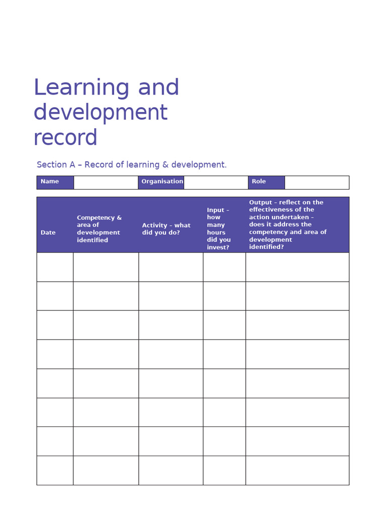 Sample of a Learning and Development Record | PDF