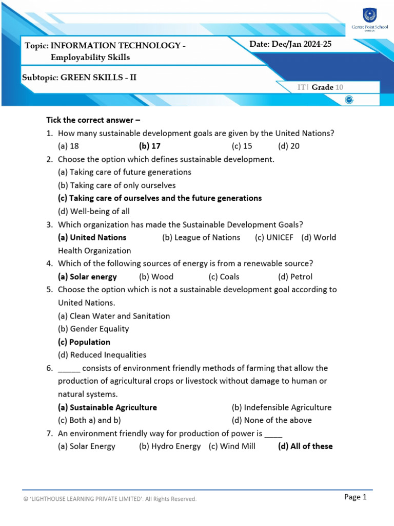 Green Skills IINotes Class 10 IT | PDF | Sustainability | Sustainable ...