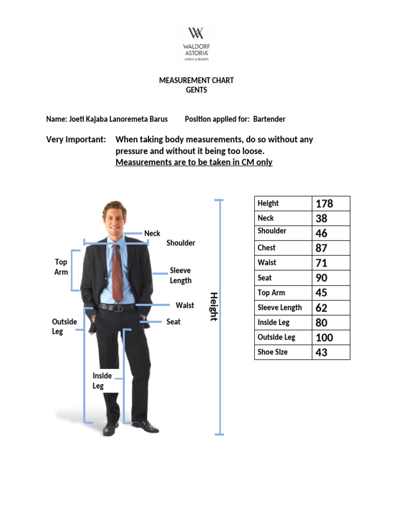 Bartender Measurement Chart in CM | PDF