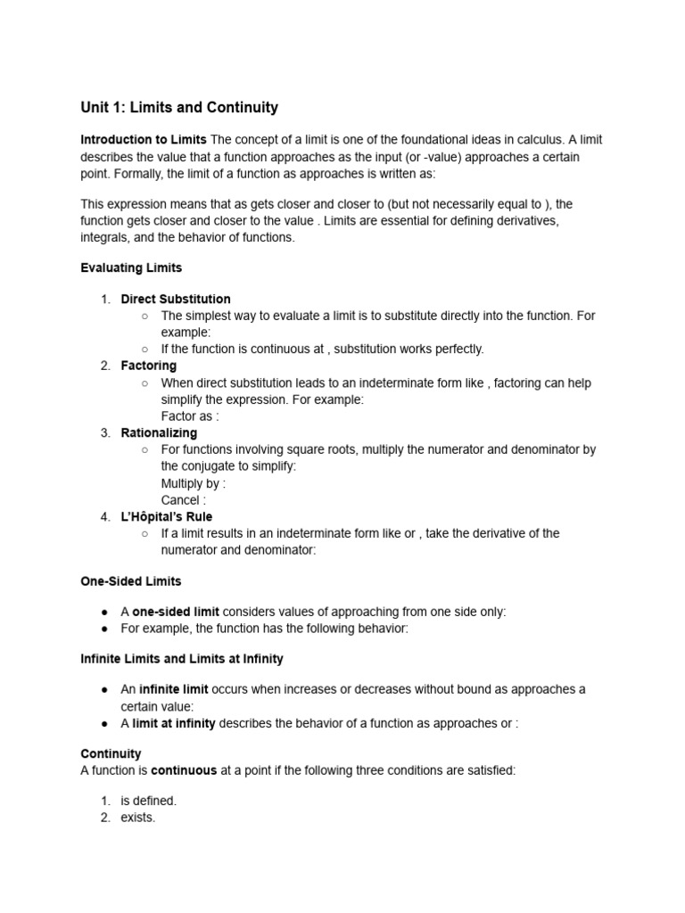 Unit 2 - Limits and Continuity | PDF | Limit (Mathematics) | Function (Mathematics)