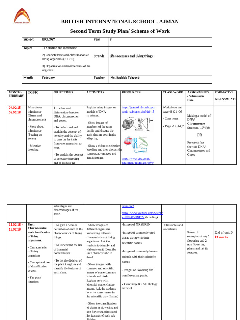 Study Plan Sample-term2 - Year 9 - February | PDF | Heredity | Cell ...
