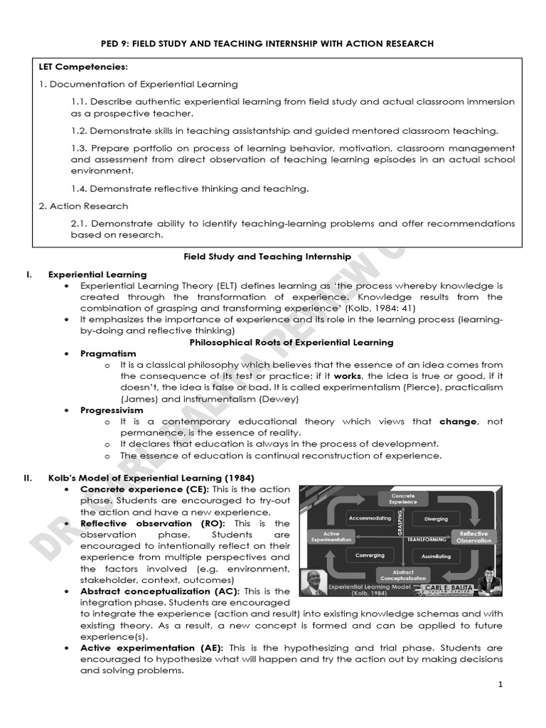 FINAL PED 9 Handouts Field Study and Teaching Internship With Action ...