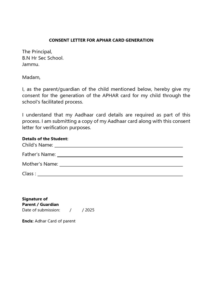 Consent for APHAR Card Generation | PDF