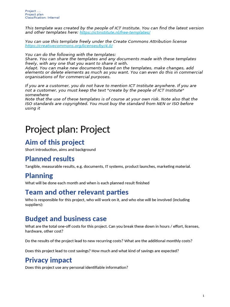 Free Template Project Plan | PDF | Information Security | Risk
