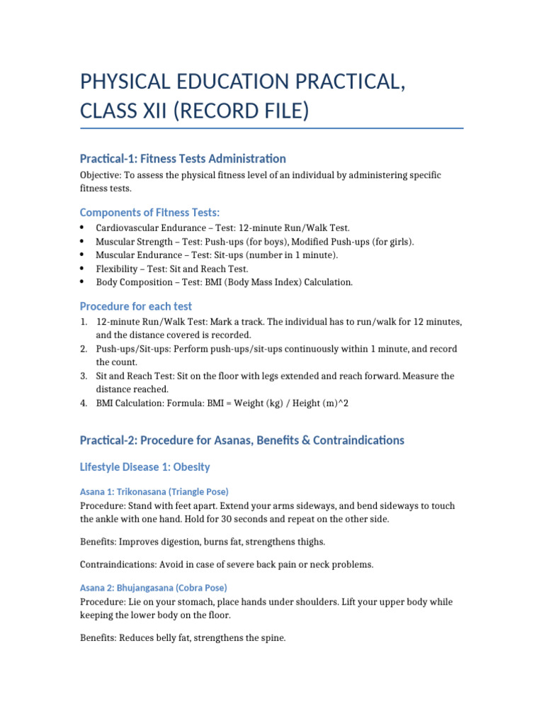 Class XII PE Practical Guide | PDF | Muay Thai | Body Mass Index