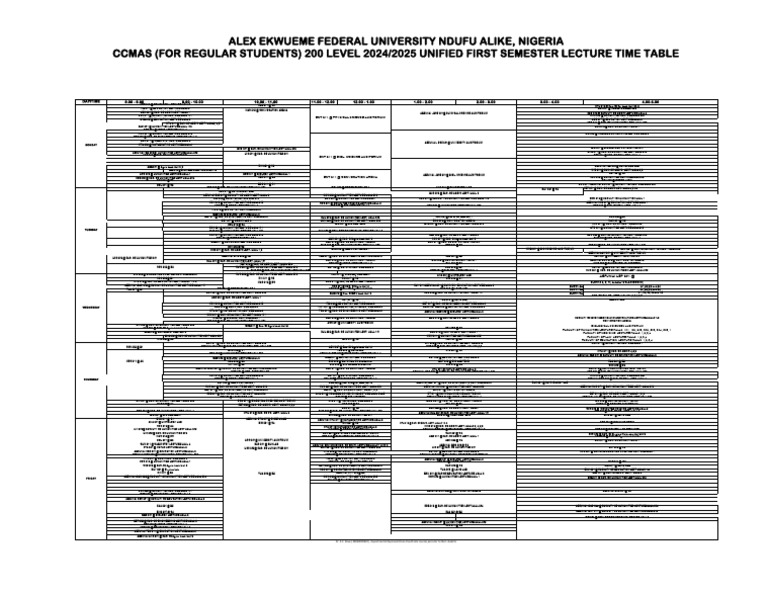 PLAIN - 200L - CCMAS - 2024 - 2025 - First Semester 200 L LECTURE TIMETABLE FOR REGULAR STUDENTS ...