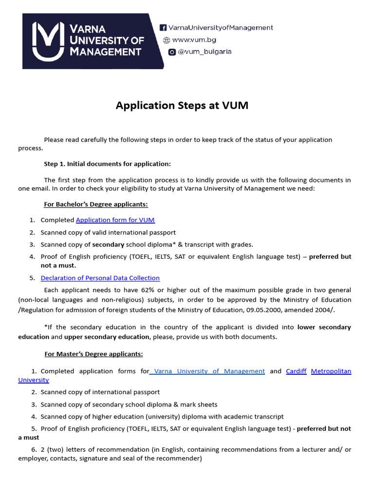 Application Steps at VUM 2024 | PDF | Academic Degree | Travel Visa
