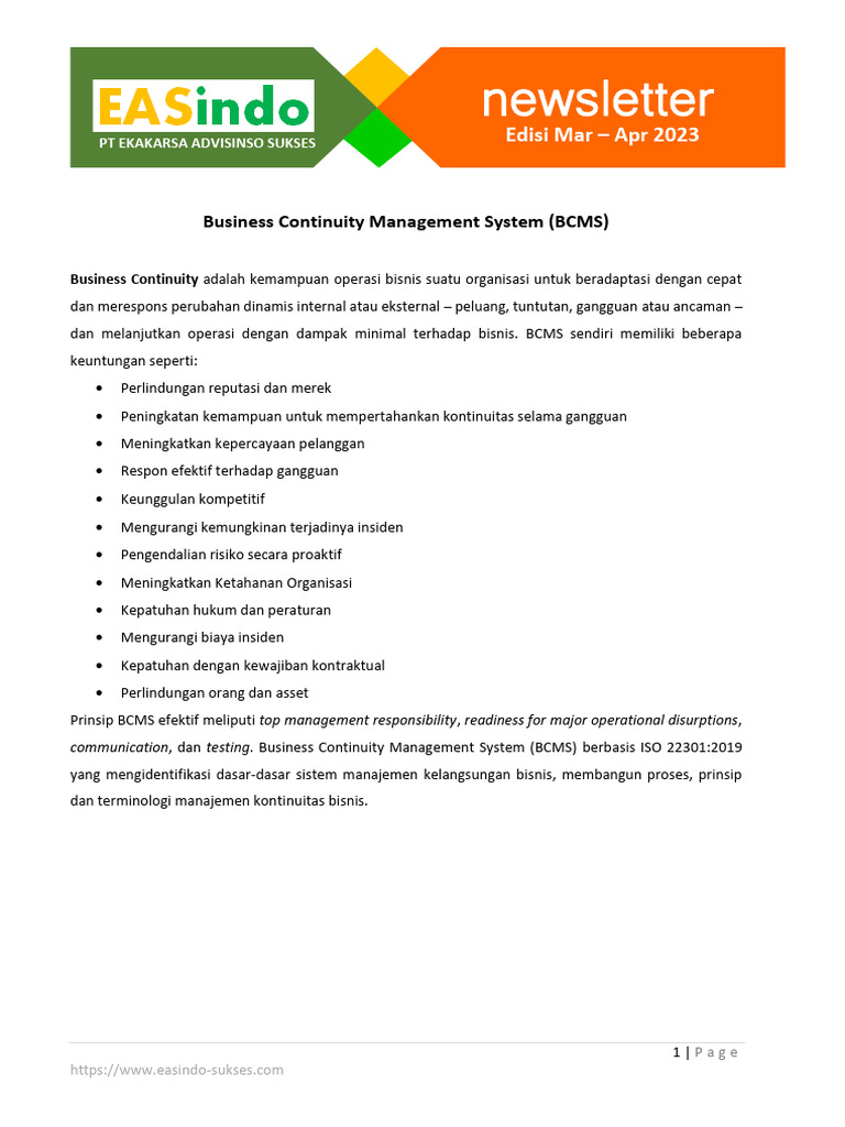 Newsletter Maret-April 2023 - Business Continuity Management System ...