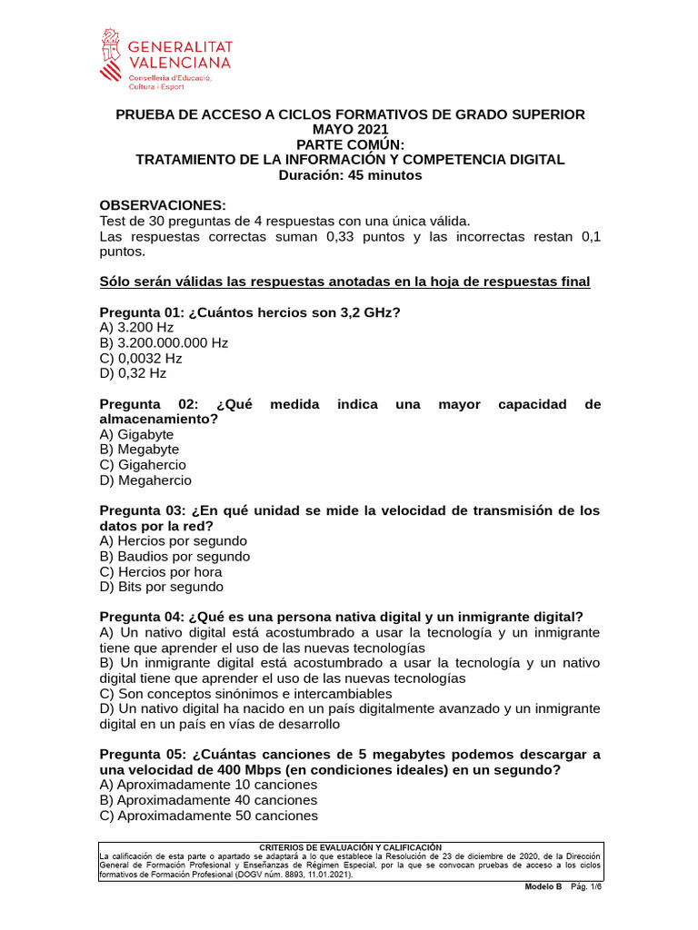 Prueba de Acceso a Ciclos Formativos 2021 | PDF | Dirección IP ...