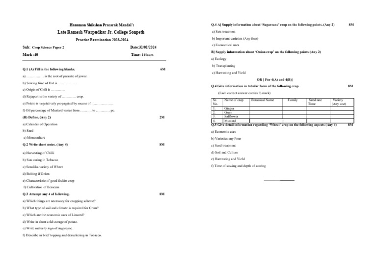 Crop paper 2 | PDF | Crops | Sowing