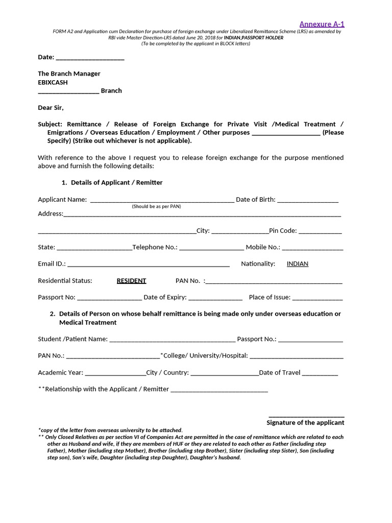 Annexure A1 A2 Form-Indian Passport-All Categories Aug 23 | PDF | Banks ...