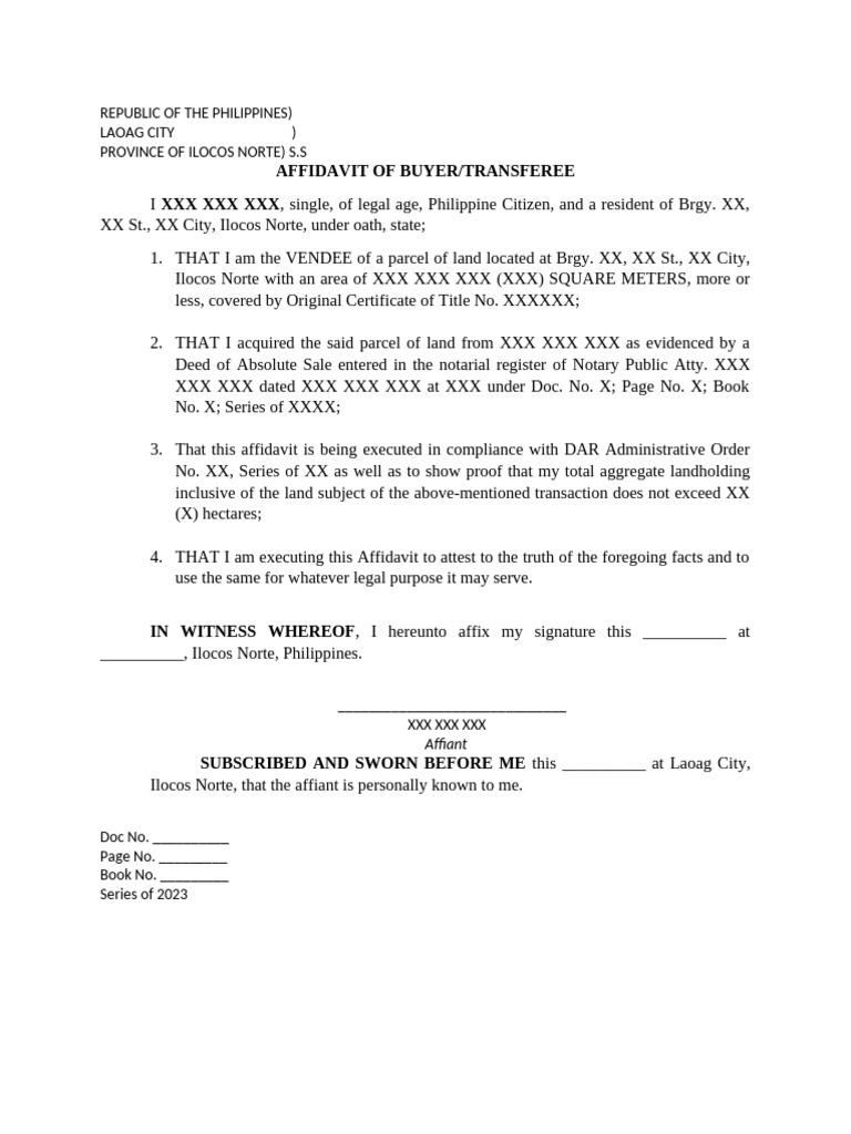 Affidavit of Buyer-Transferee | PDF