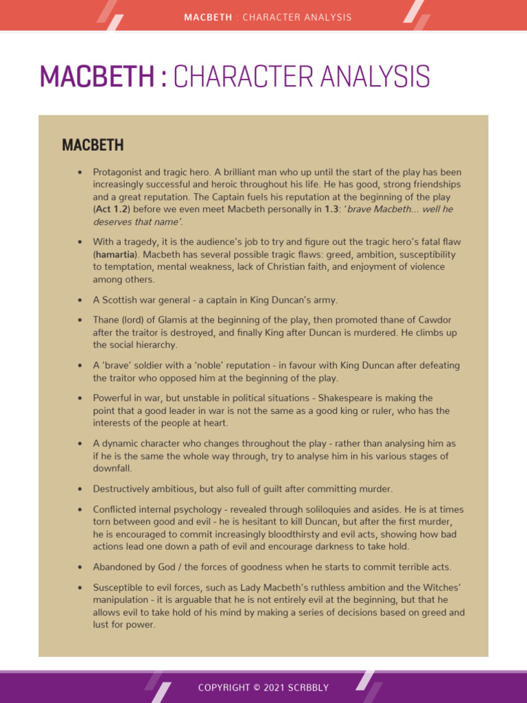 Macbeth Character Analysis | PDF | Macbeth | Shakespearean Tragedies