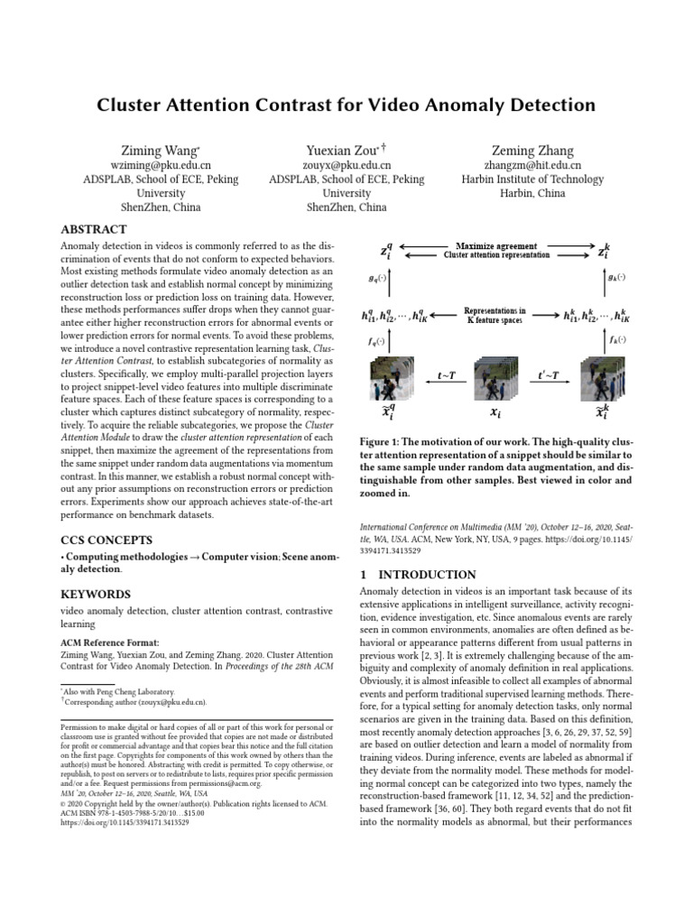 Cluster Attention Contrast For Video Anomaly Detection | PDF | Cluster Analysis | Data Compression