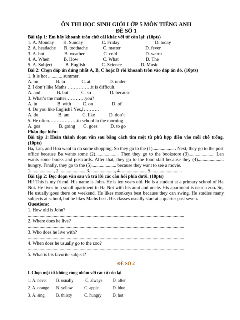 ĐỀ ÔN HSG 5 | PDF | Southeast Asia | Vietnam