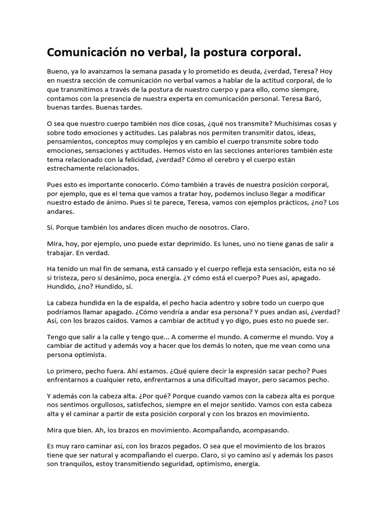 Postura Corporal y Actitud | PDF | Comunicación no verbal | Comunicación