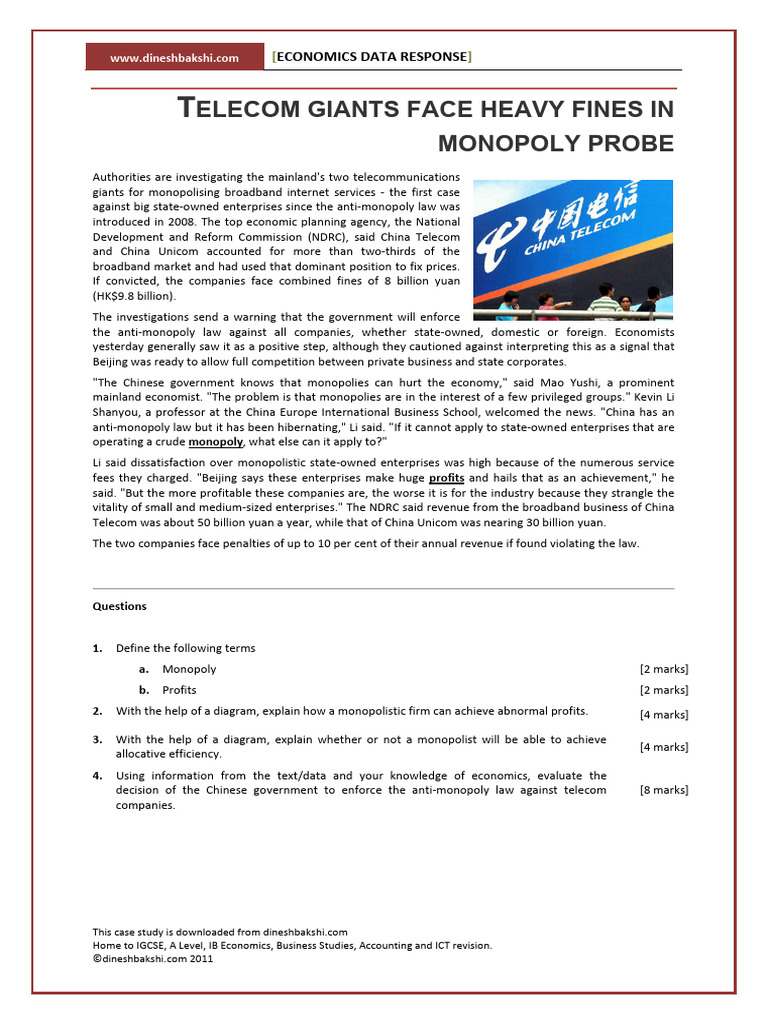 Telecom Monopoly Probe and Impacts | PDF | Monopoly | China